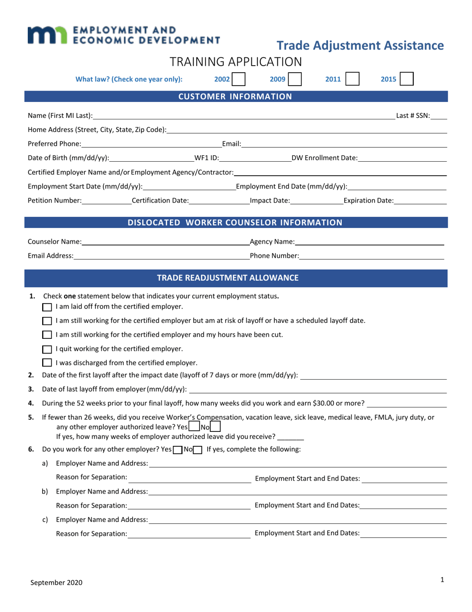 Minnesota Trade Adjustment Assistance Training Application Download ...