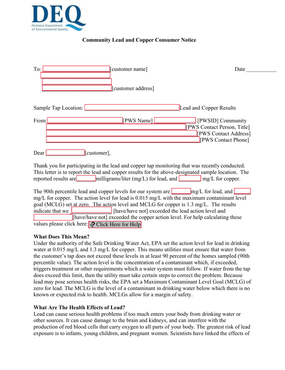 Montana Community Lead and Copper Consumer Notice - Fill Out, Sign ...
