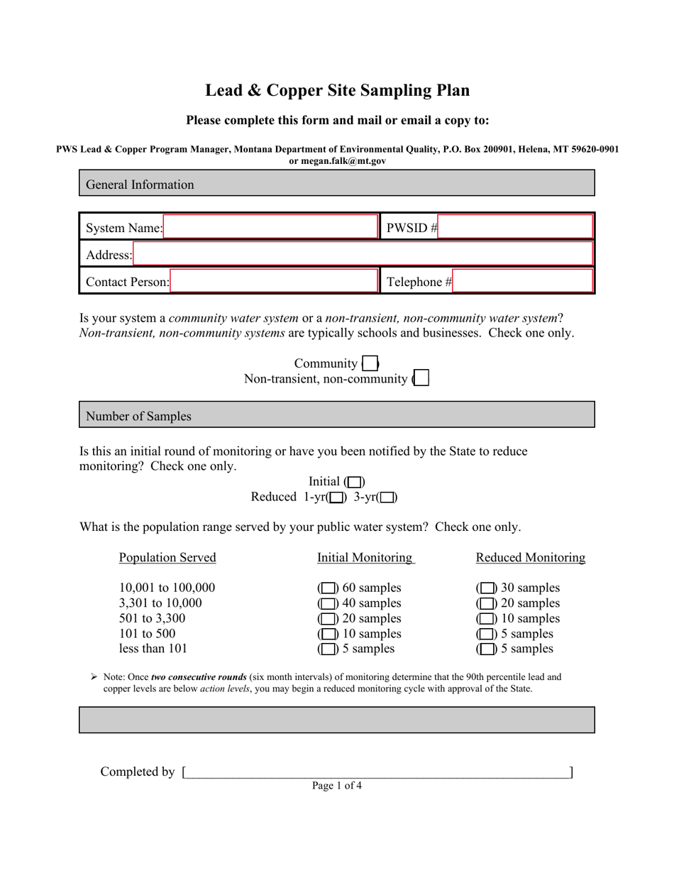 Montana Lead and Copper Site Sampling Plan - Fill Out, Sign Online and ...