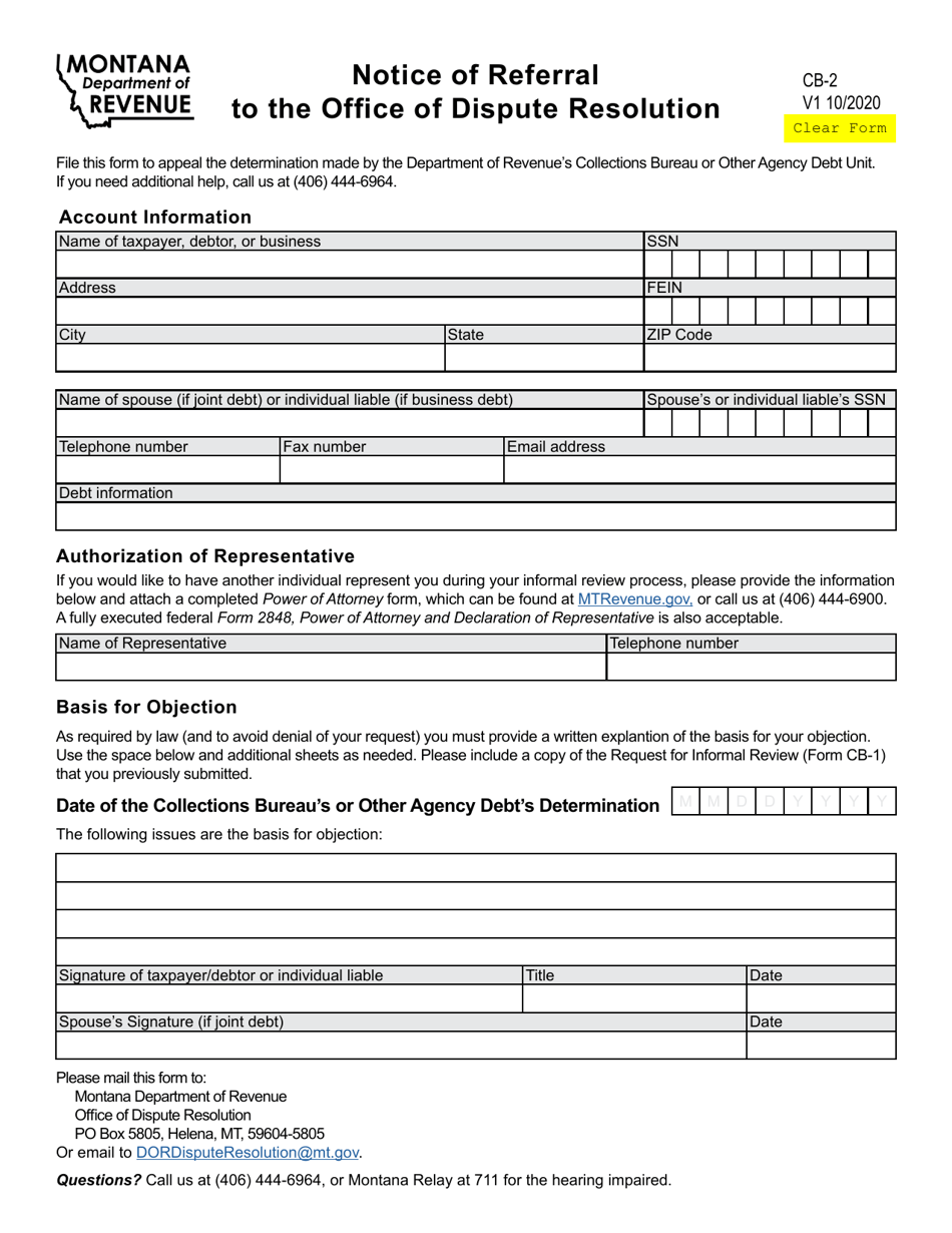 Form CB-2 - Fill Out, Sign Online and Download Fillable PDF, Montana ...