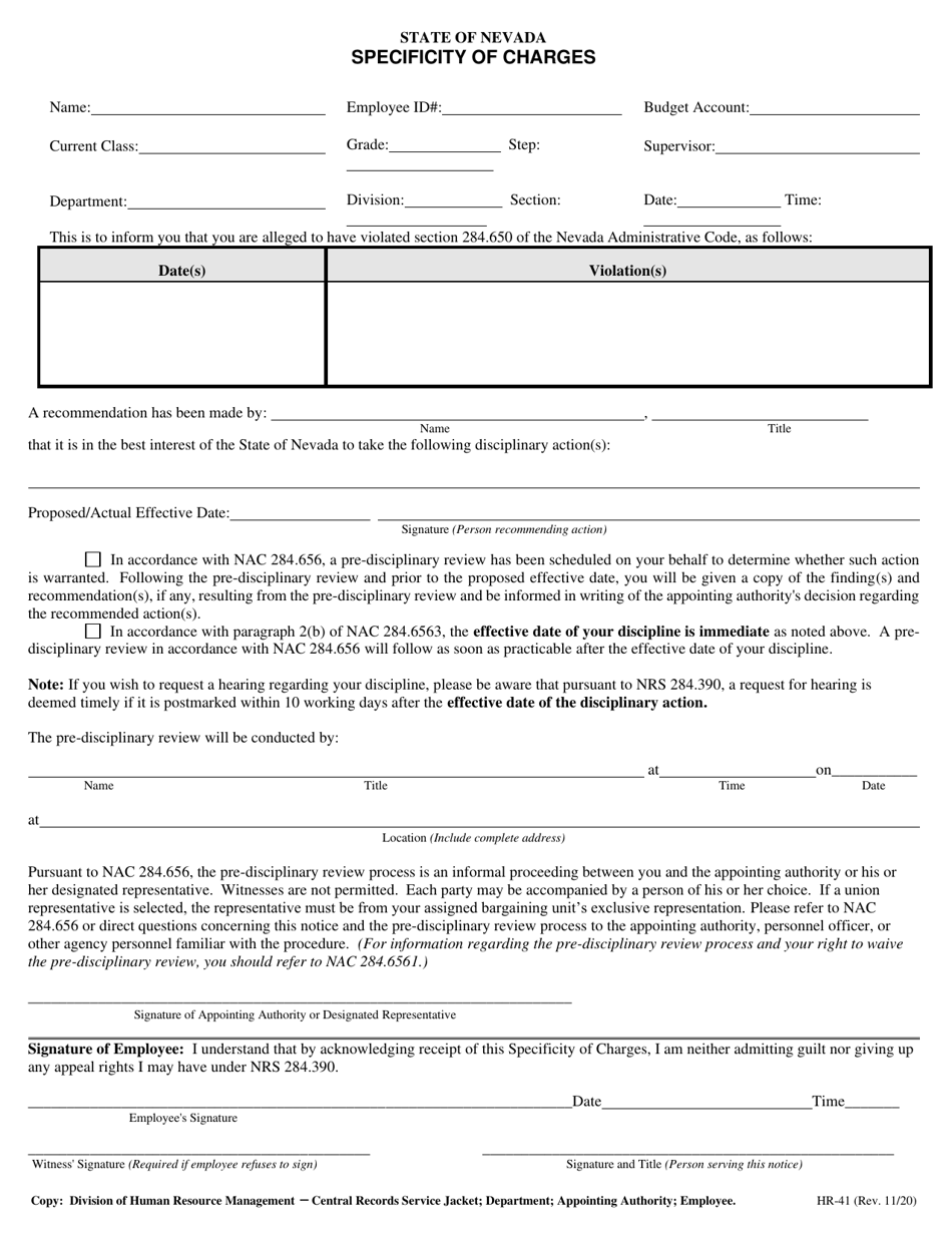 Form HR-41 - Fill Out, Sign Online and Download Printable PDF, Nevada ...