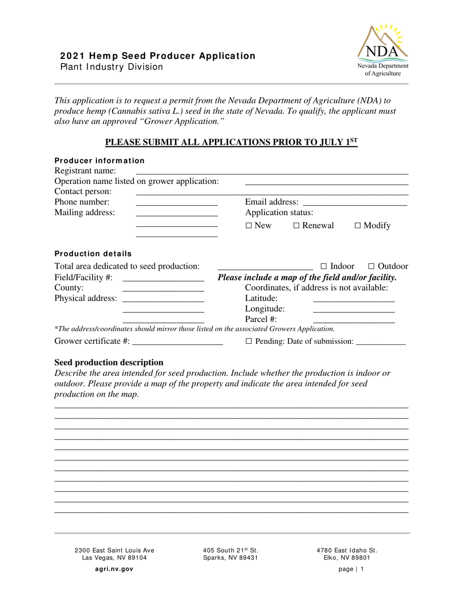 2021 Nevada Hemp Seed Producer Application Download Fillable PDF ...