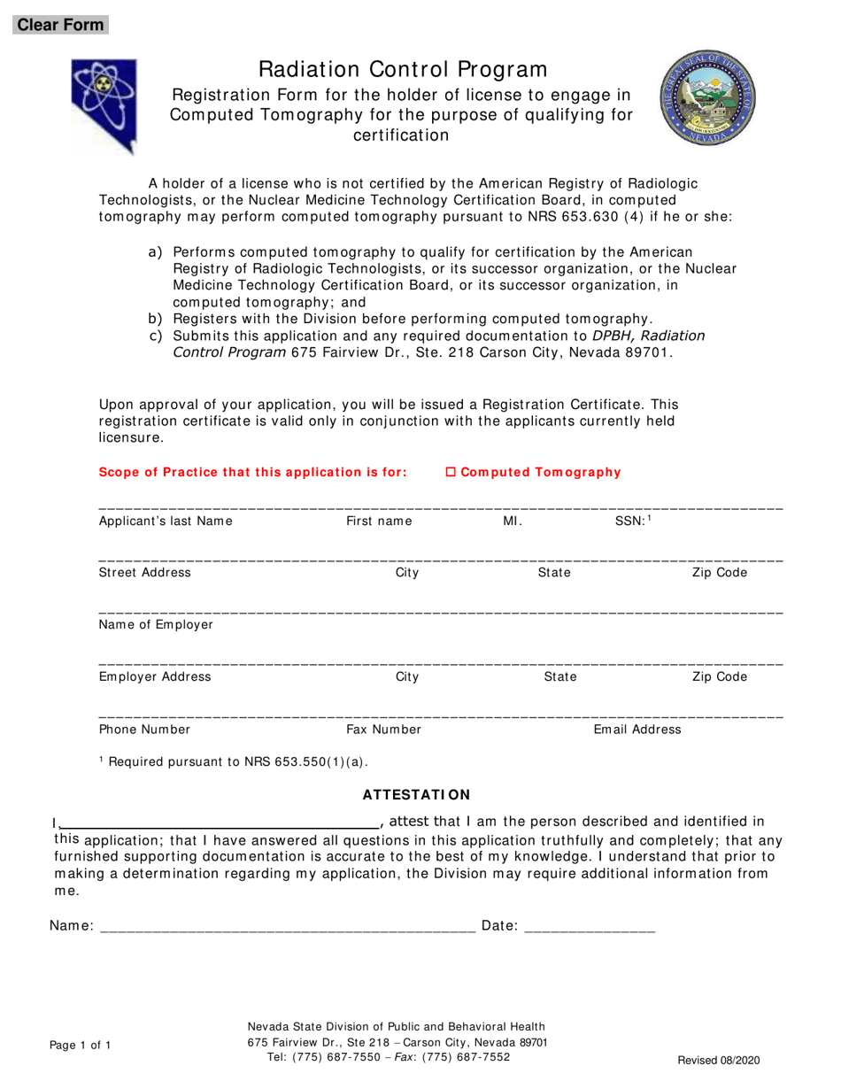 Nevada Radiation Control Program Registration Form for the Holder of ...