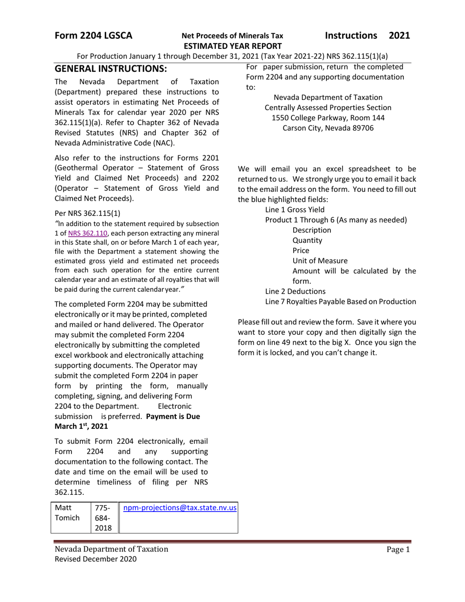 Download Instructions for Form 2204 LGSCA Net Proceeds of Minerals Tax ...