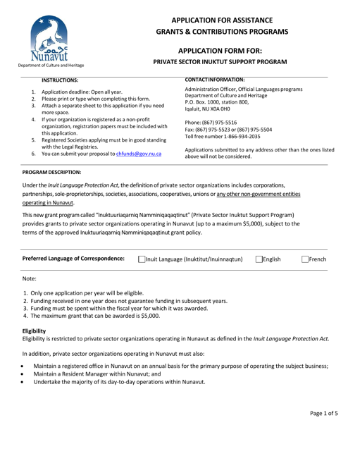 Nunavut Canada Application for Funding - Country Food Distribution ...