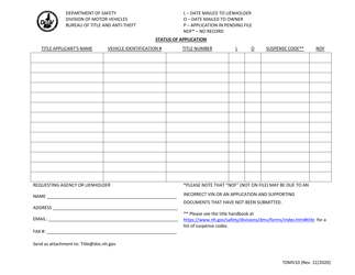 Form TDMV10 Download Fillable PDF or Fill Online Status of Application ...