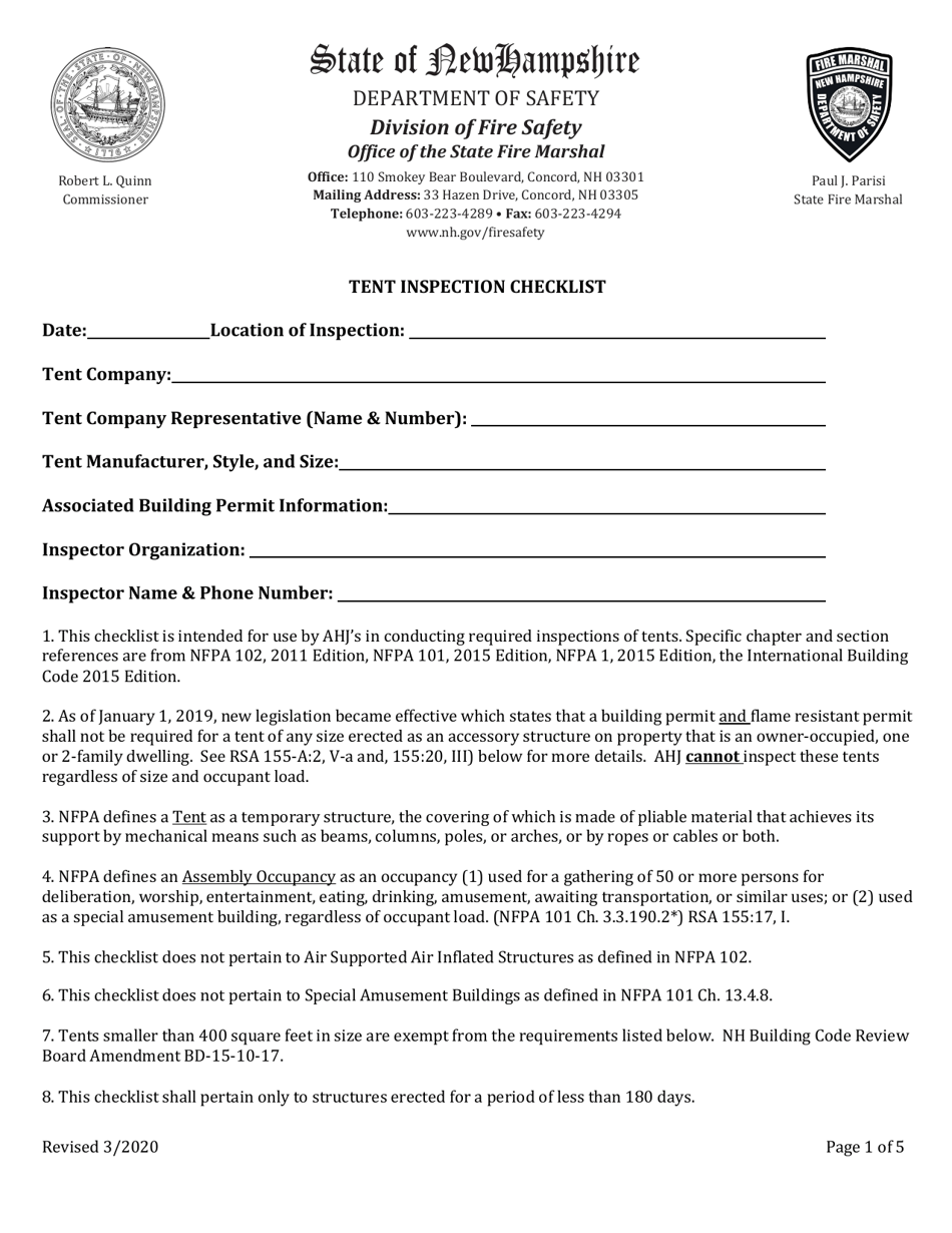 New Hampshire Tent Inspection Checklist - Fill Out, Sign Online and ...