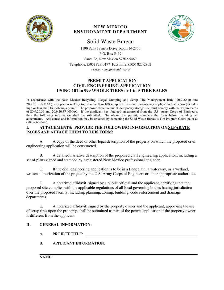 New Mexico Application for Small Civil Engineering Application Permit ...