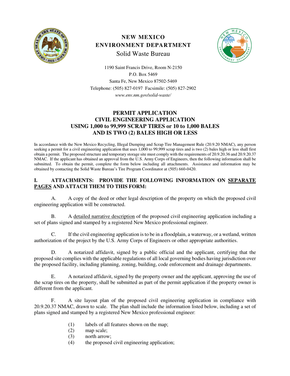 New Mexico Application for Medium Civil Engineering Application Permit ...