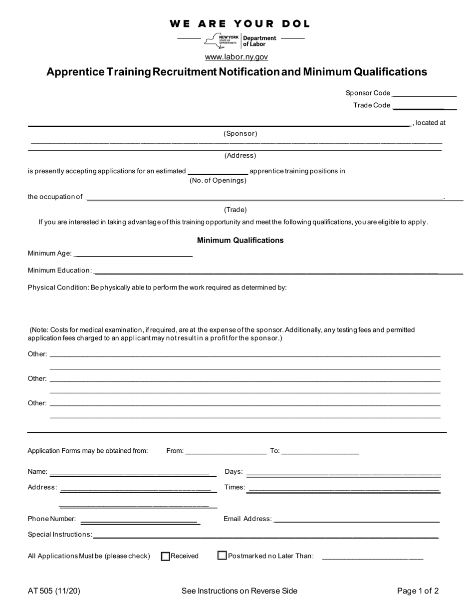 Form AT505 Download Fillable PDF or Fill Online Apprentice Training ...