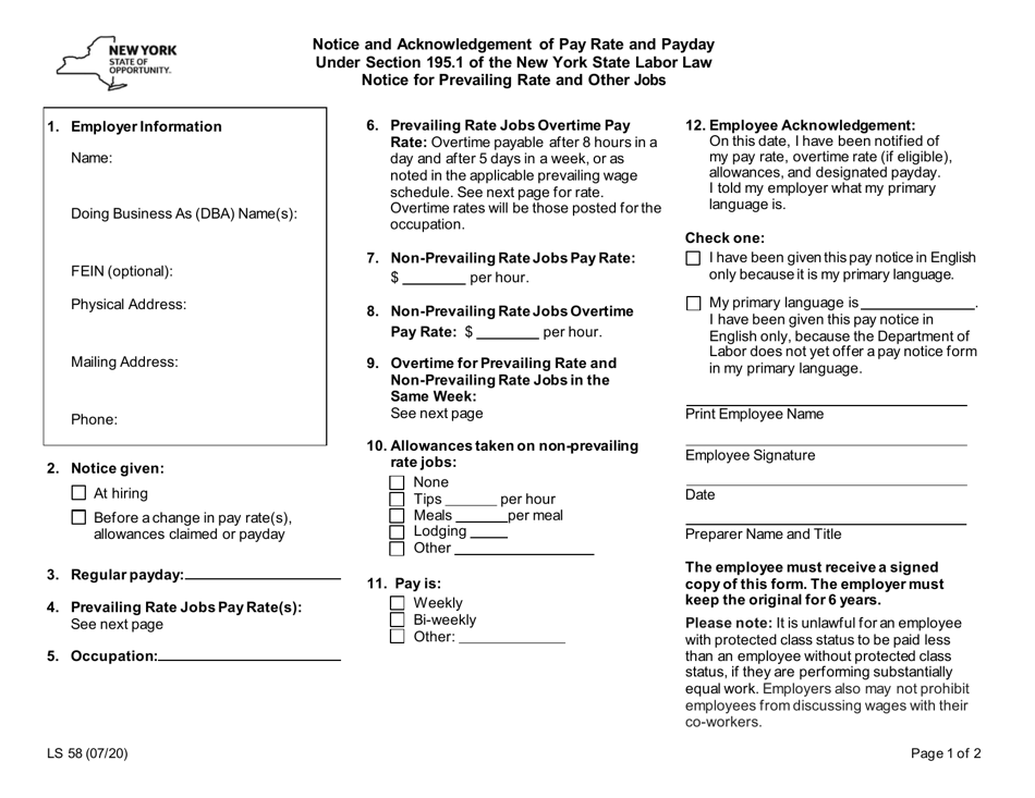 Form LS58 - Fill Out, Sign Online and Download Printable PDF, New York ...