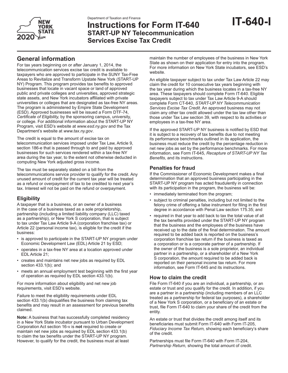 Download Instructions for Form IT-640 Start-Up Ny Telecommunication ...