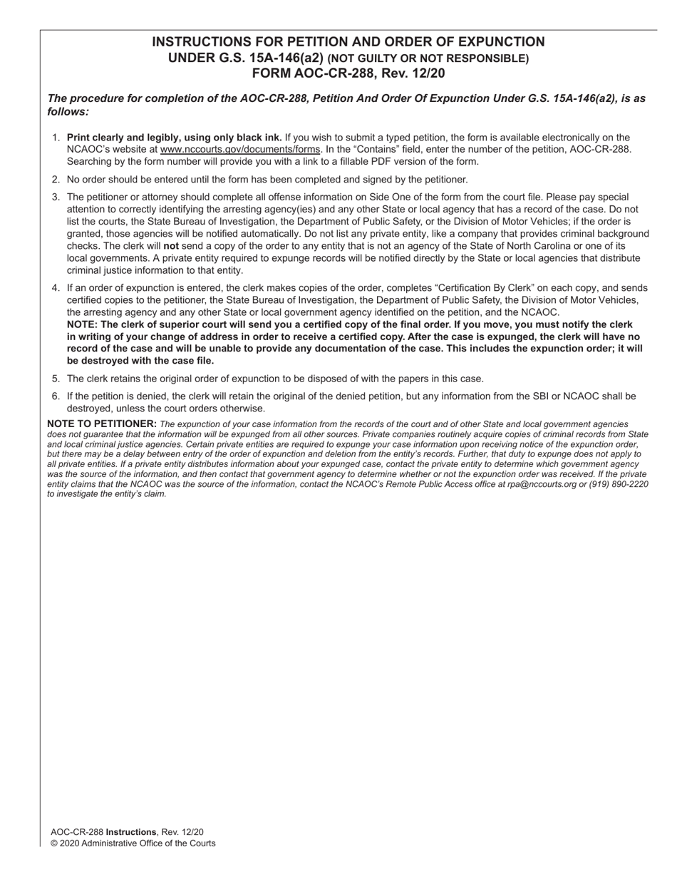 Download Instructions for Form AOC-CR-288 Petition and Order of ...