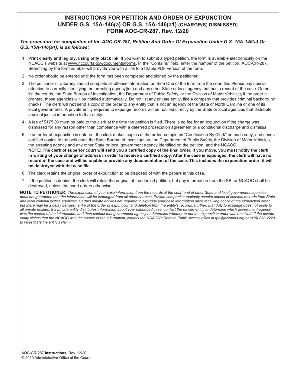 Download Instructions for Form AOC-CR-287 Petition and Order of ...