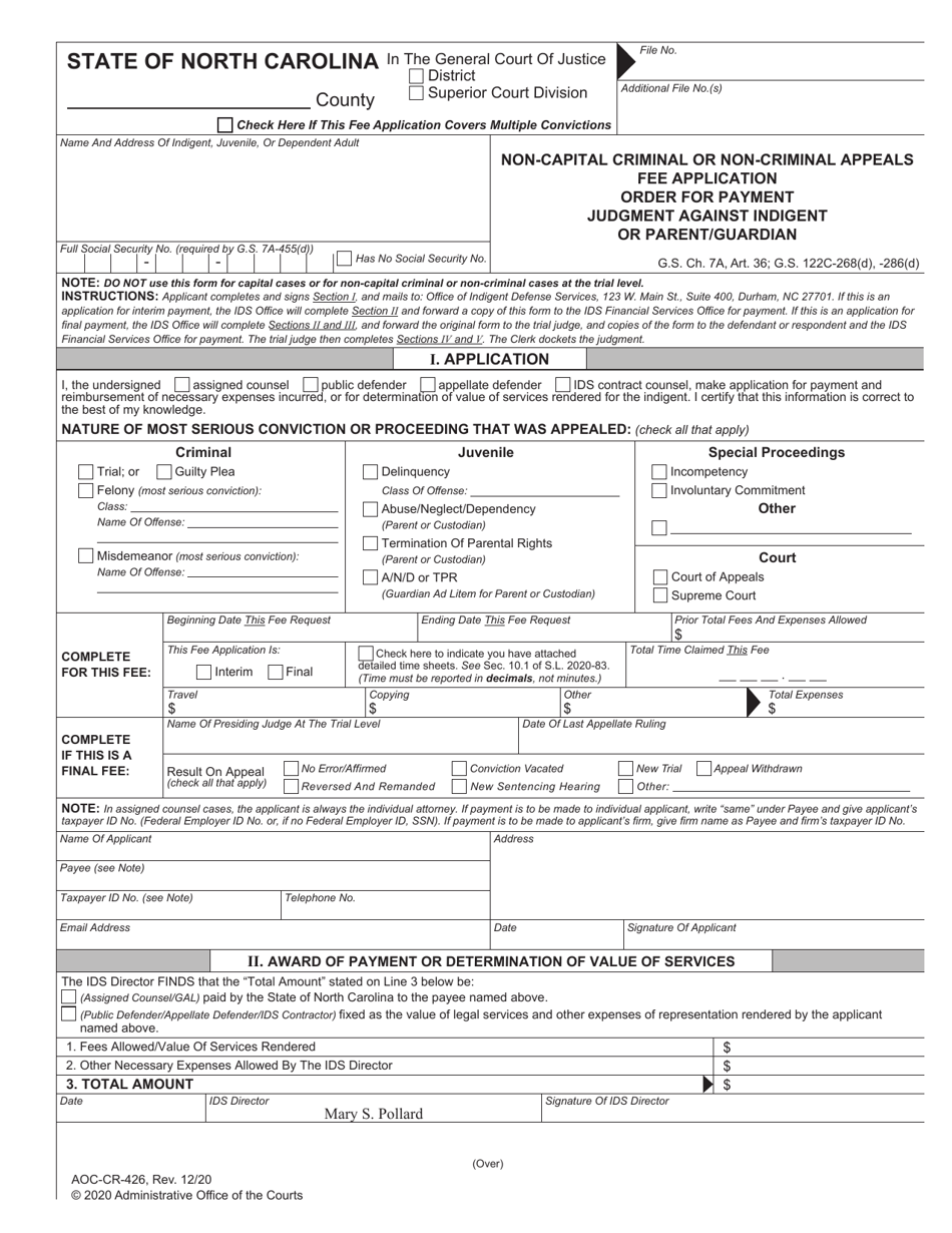 Form AOC-CR-426 Download Fillable PDF or Fill Online Non-capital ...