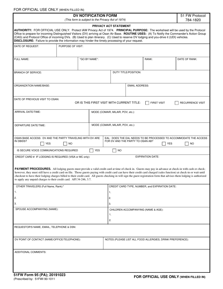 51 FW Form 95(PA) - Fill Out, Sign Online and Download Fillable PDF ...