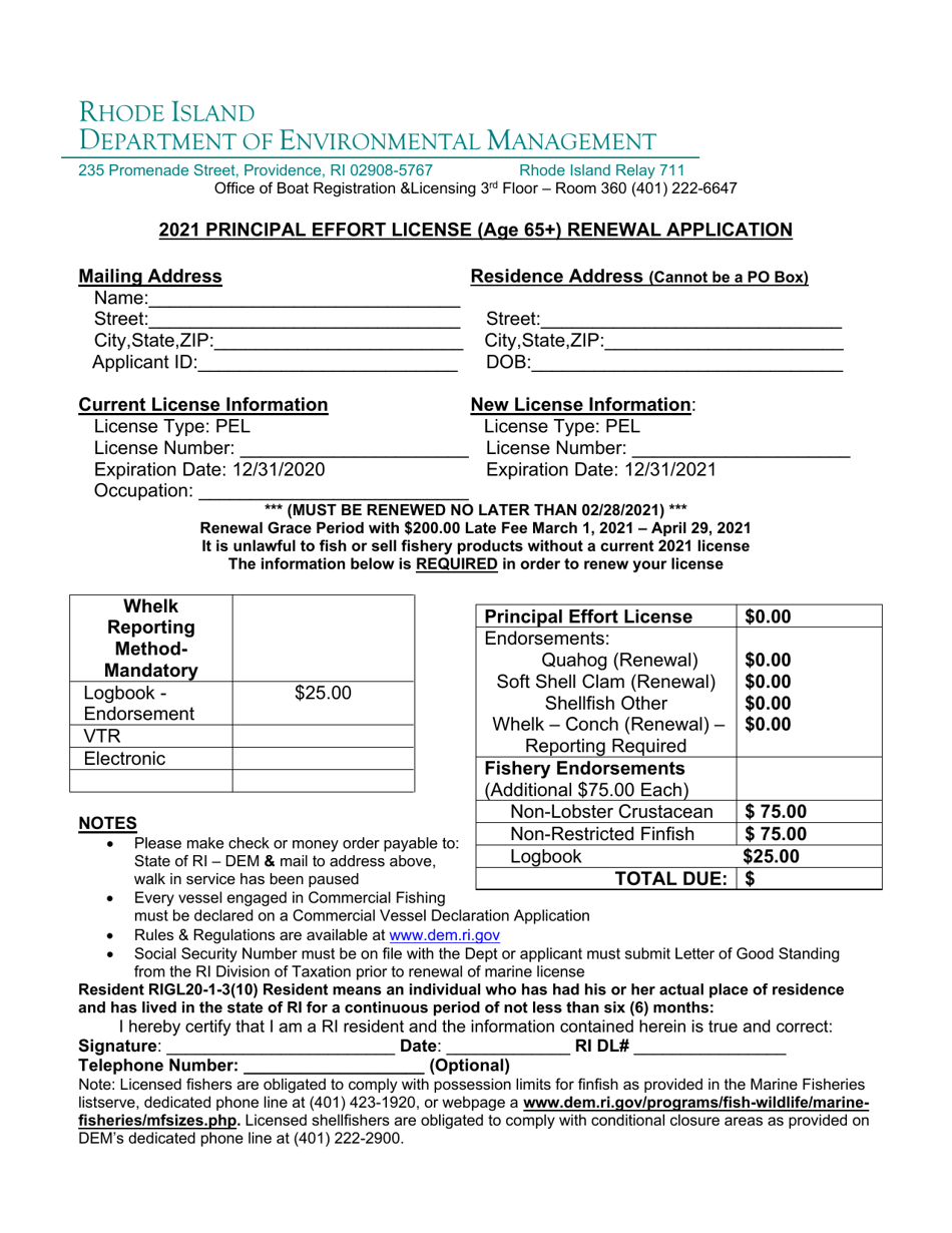 2021 Rhode Island Principal Effort License (Age 65+) Renewal ...