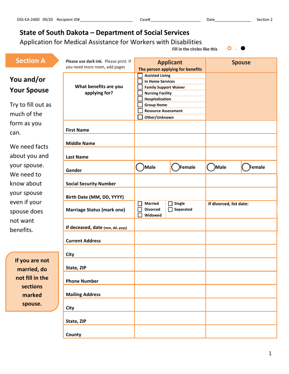 Form DSS-EA-240D Download Fillable PDF or Fill Online Application for ...