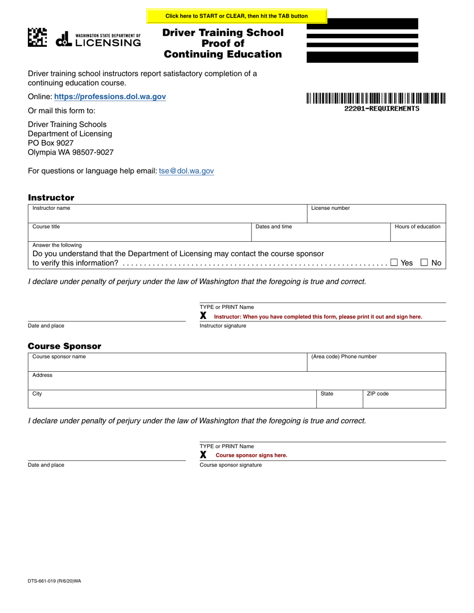 Form DTS-661-019 Download Fillable PDF or Fill Online Driver Training ...