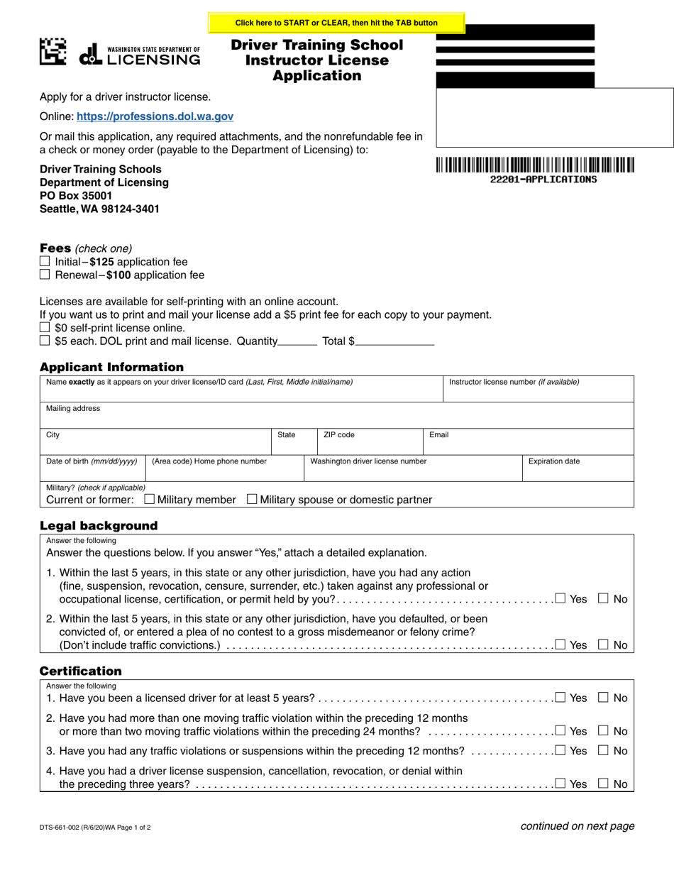 Form DTS-661-002 Download Fillable PDF or Fill Online Driver Training ...