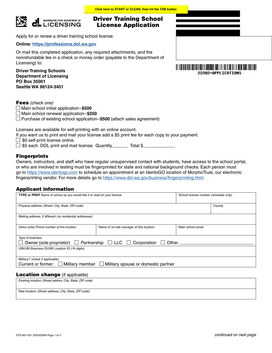 Form DTS-661-001 Download Fillable PDF or Fill Online Driver Training ...