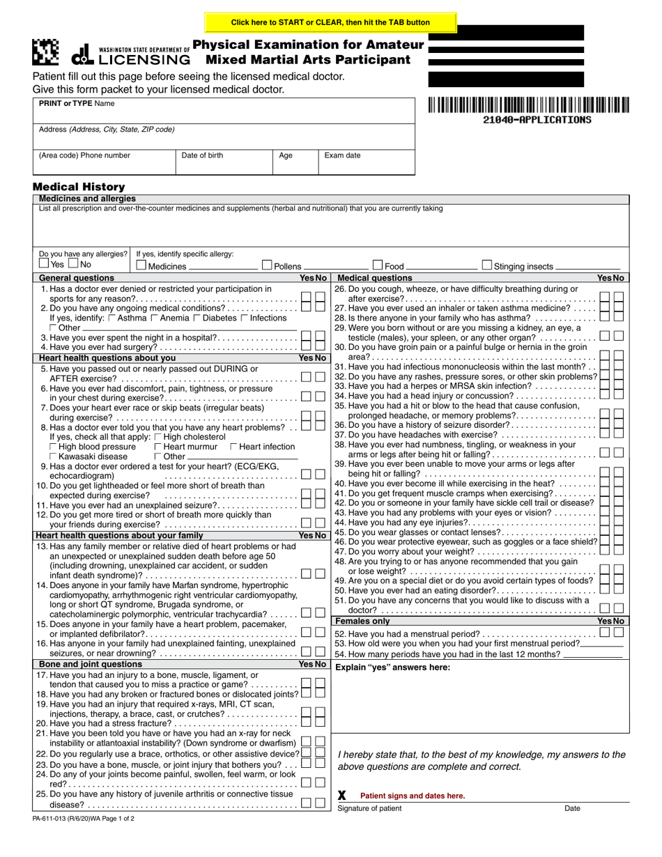 Form PA-611-013 Download Fillable PDF or Fill Online Physical ...