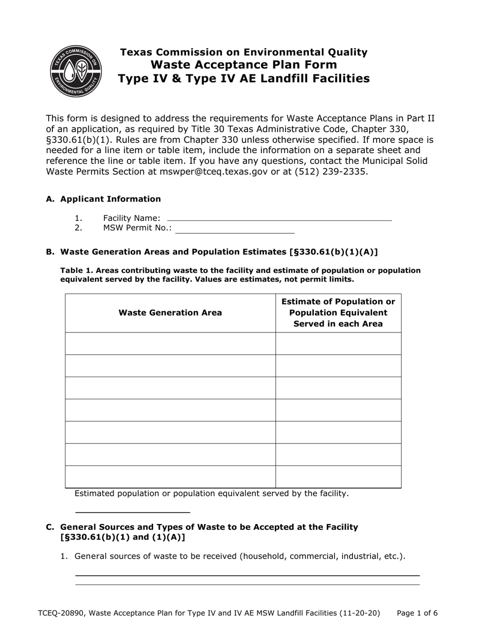 Form TCEQ-20890 - Fill Out, Sign Online and Download Fillable PDF ...