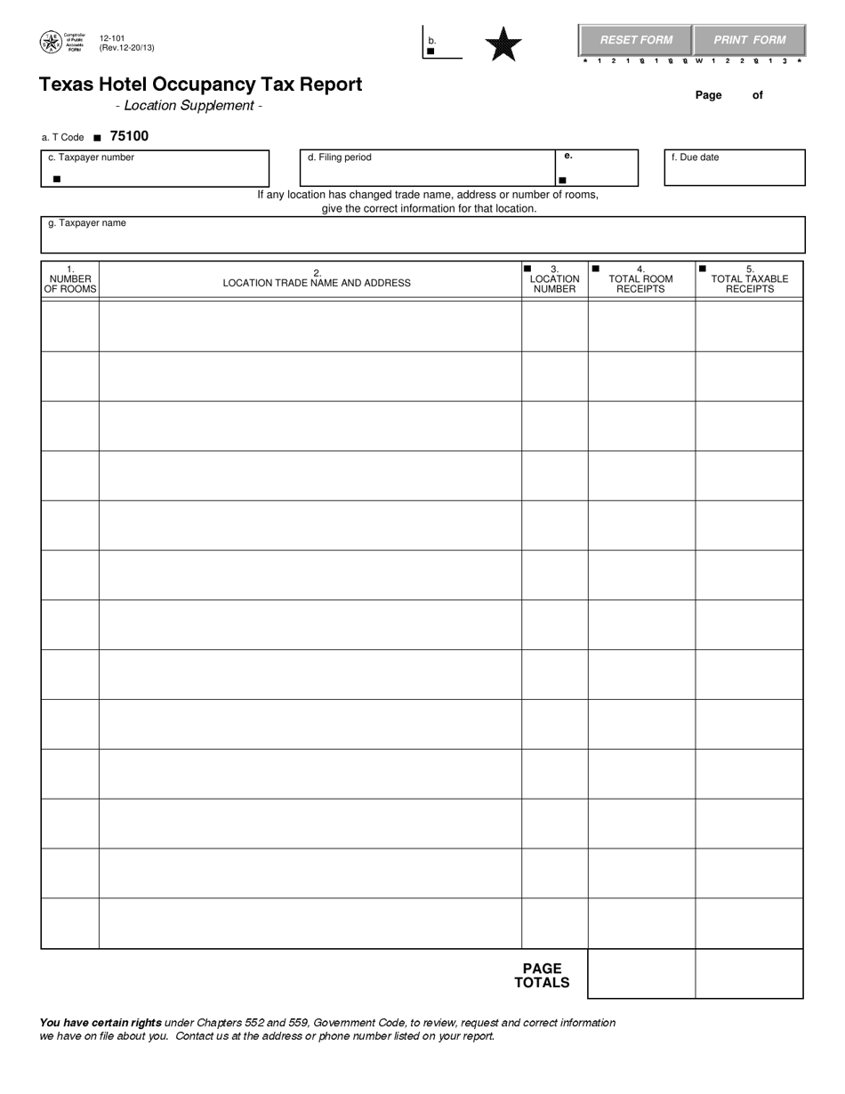 Form 12-101 Download Fillable PDF or Fill Online Texas Hotel Occupancy ...
