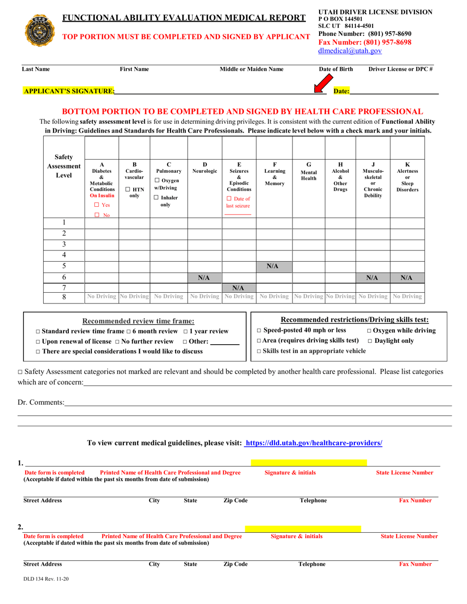 Form DLD134 Download Printable PDF or Fill Online Functional Ability ...