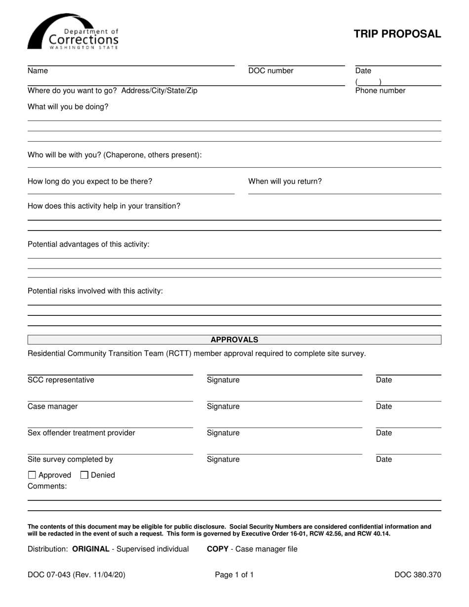 Form DOC07-043 - Fill Out, Sign Online and Download Printable PDF ...