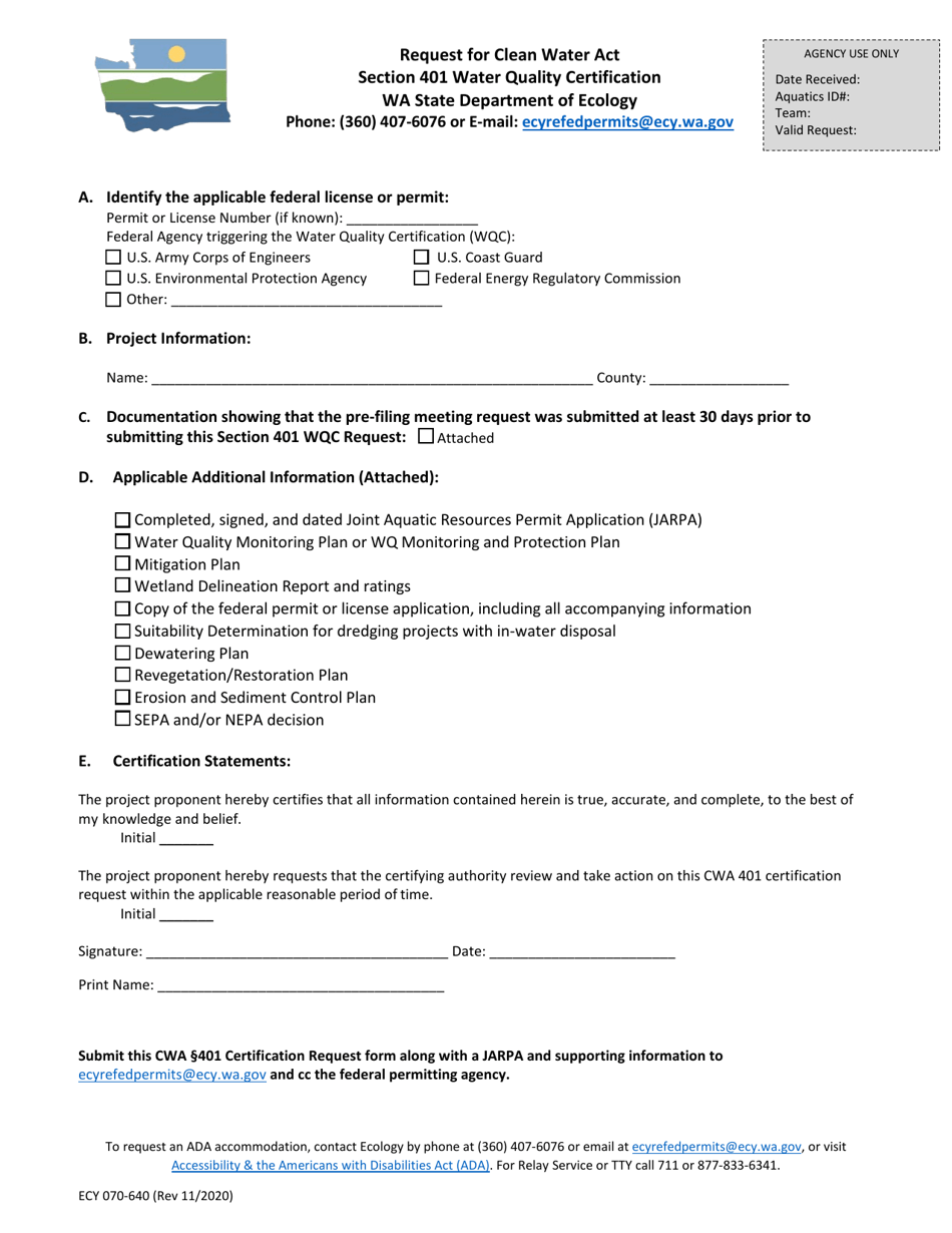 Form ECY070-640 - Fill Out, Sign Online and Download Fillable PDF ...
