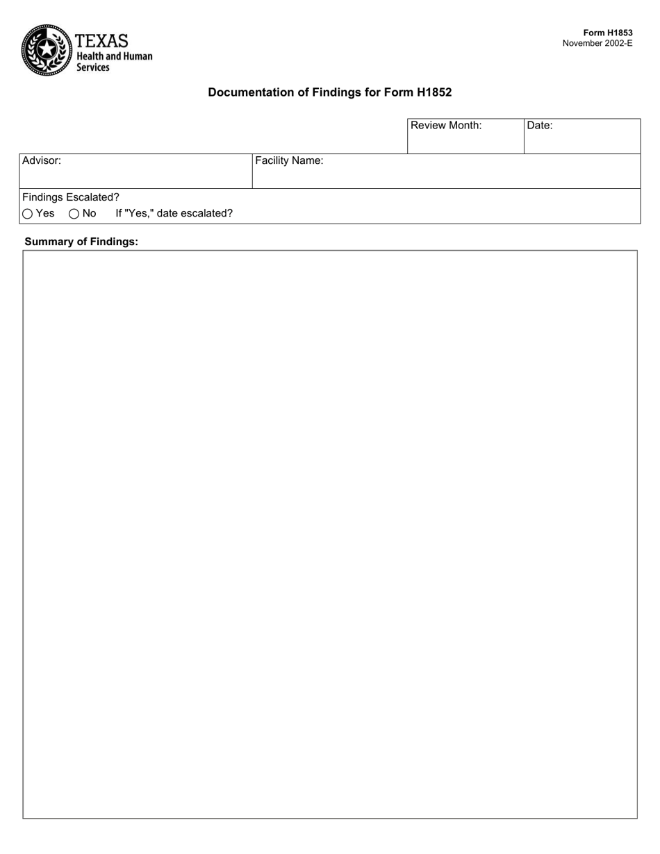 Form H1853 - Fill Out, Sign Online and Download Fillable PDF, Texas ...