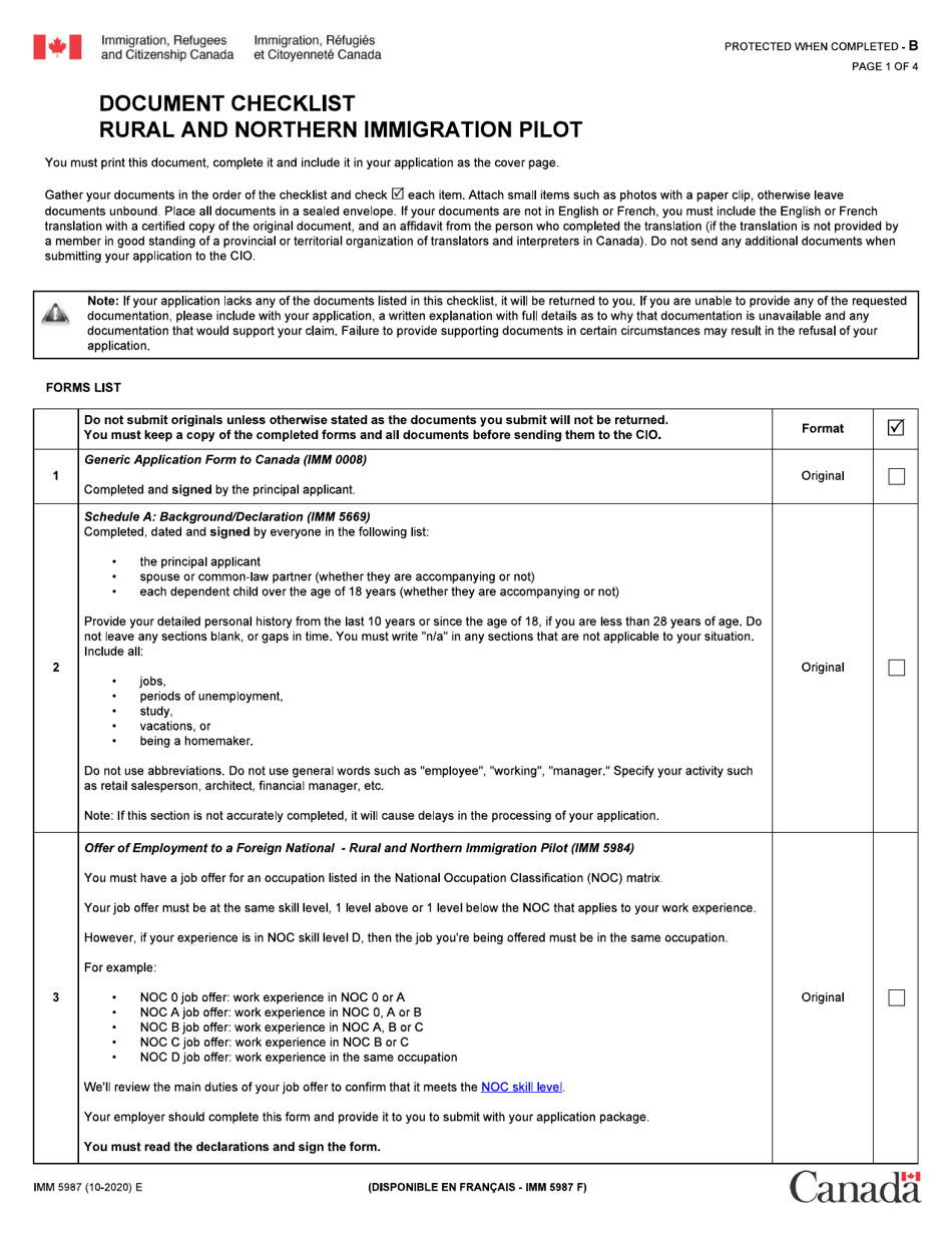 Form IMM5987 Download Fillable PDF Document Checklist: Rural and ...