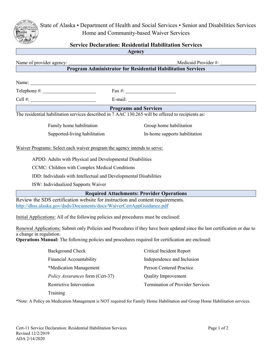 Form CERT-11 - Fill Out, Sign Online and Download Fillable PDF, Alaska ...