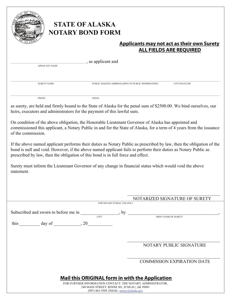 Alaska State of Alaska Notary Bond Form - Fill Out, Sign Online and ...
