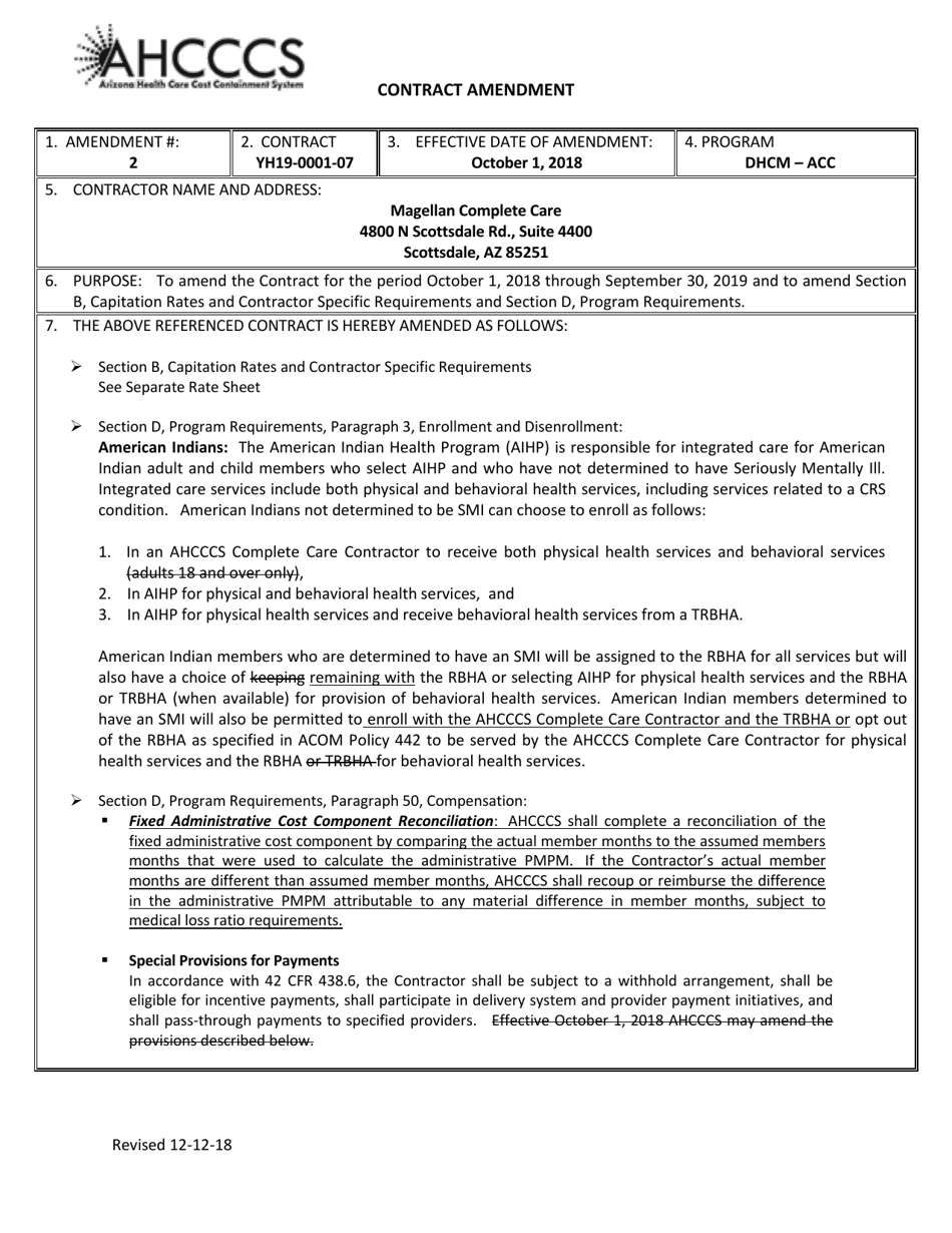 Arizona Acc Contract Amendment 2 - Magellan - Fill Out, Sign Online and ...