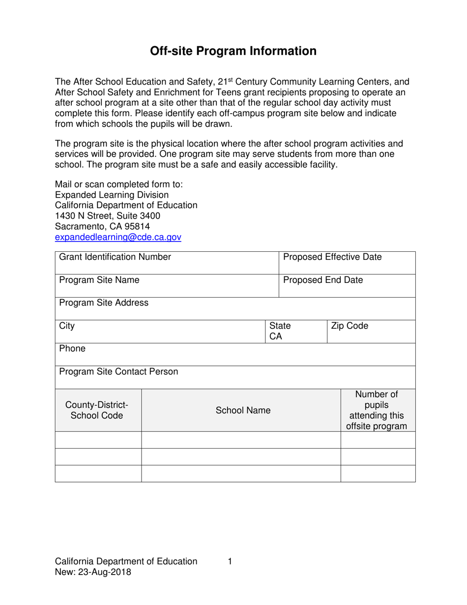 California Off-Site Program Information - Fill Out, Sign Online and ...