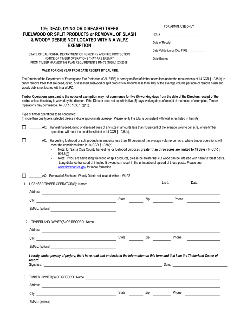 California 10% Dead, Dying or Diseased Trees Fuelwood or Split Products ...