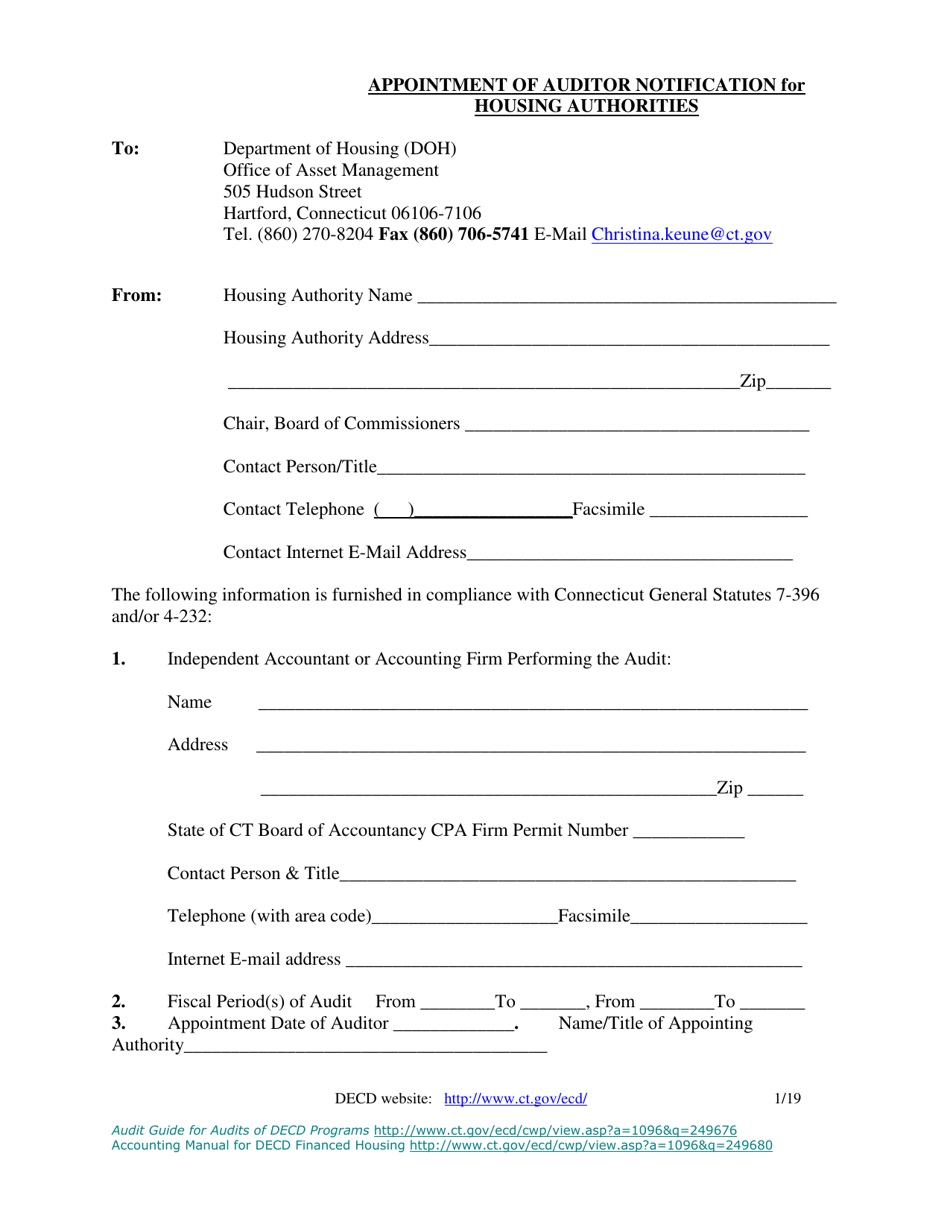 Connecticut Appointment of Auditor Notification for Housing Authorities ...