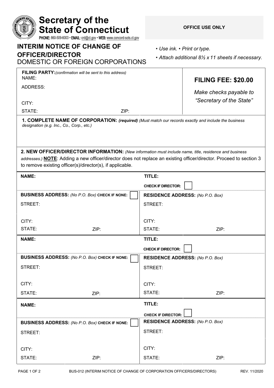 Form BUS-012 - Fill Out, Sign Online and Download Fillable PDF ...
