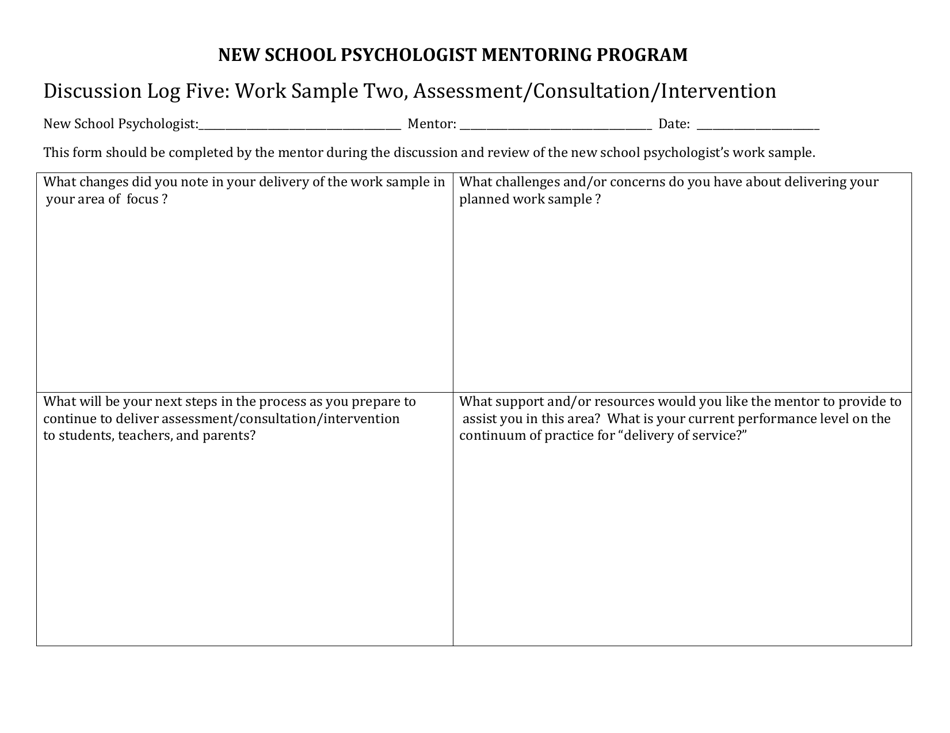 Delaware Discussion Log Five: Work Sample Two, Assessment/Consultation ...