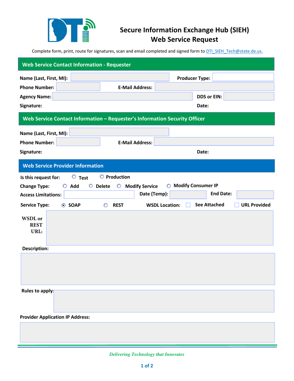 Delaware Secure Information Exchange Hub (Sieh) Web Service Request ...