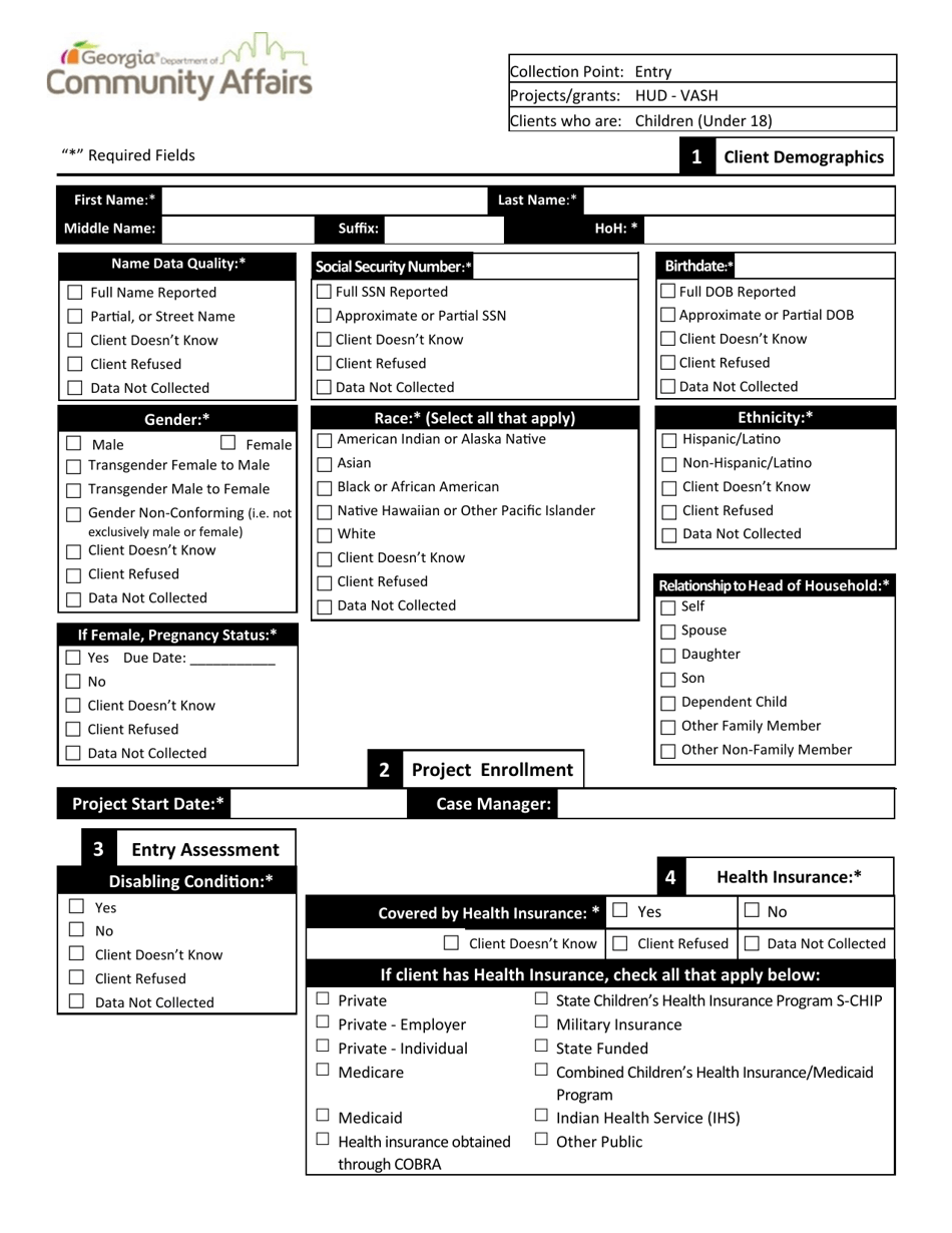 Georgia (United States) Hud-Vash Intake Form - Children (Under 18 ...