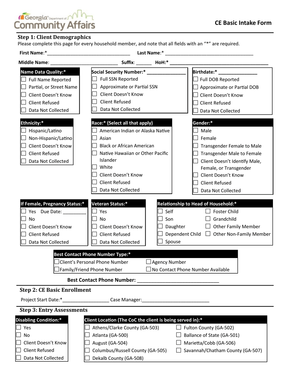 Georgia (United States) Ce Basic Intake Form - Fill Out, Sign Online ...