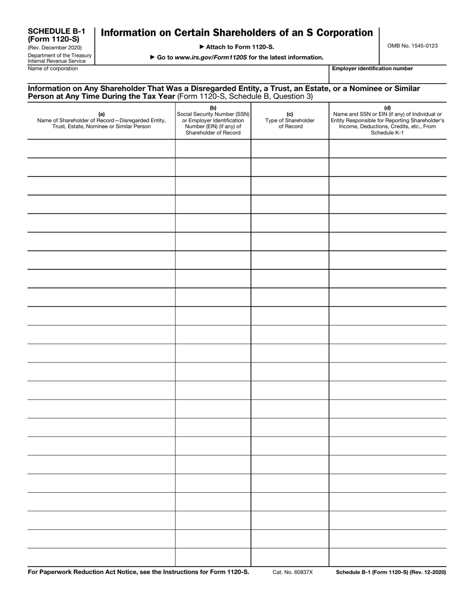 IRS Form 1120-S Schedule B-1 - Fill Out, Sign Online and Download ...