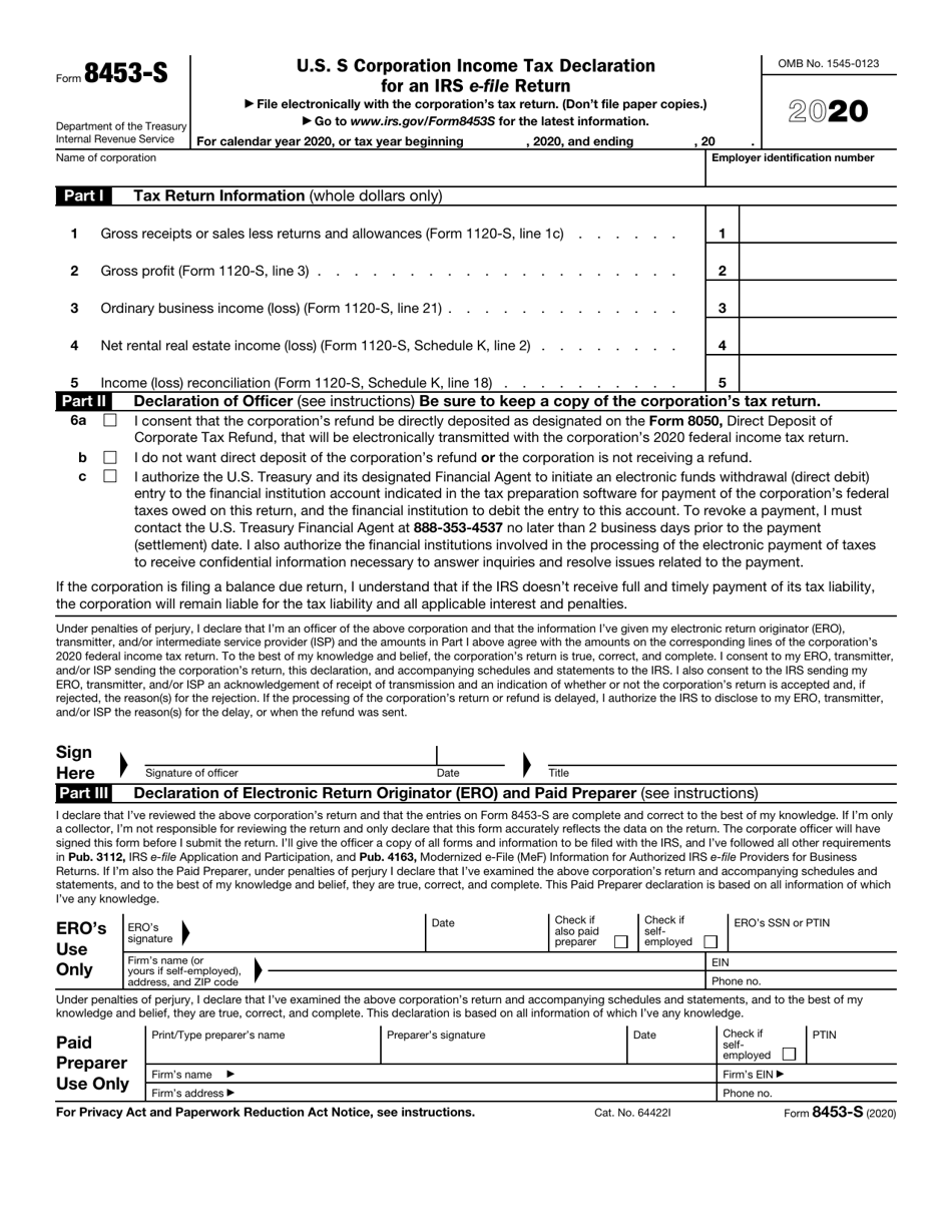 IRS Form 8453-S Download Fillable PDF or Fill Online U.S. S Corporation ...