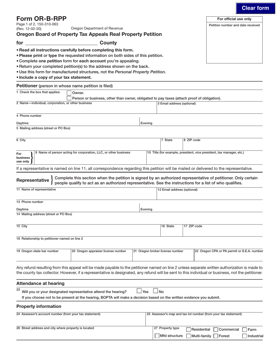 Form OR-B-RPP (150-310-063) - Fill Out, Sign Online and Download ...