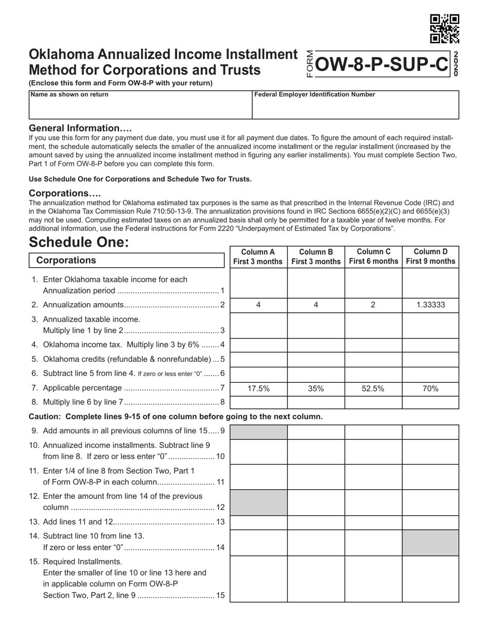 Form OW-8-P-SUP-C Download Fillable PDF or Fill Online Oklahoma Annualized Income Installment ...