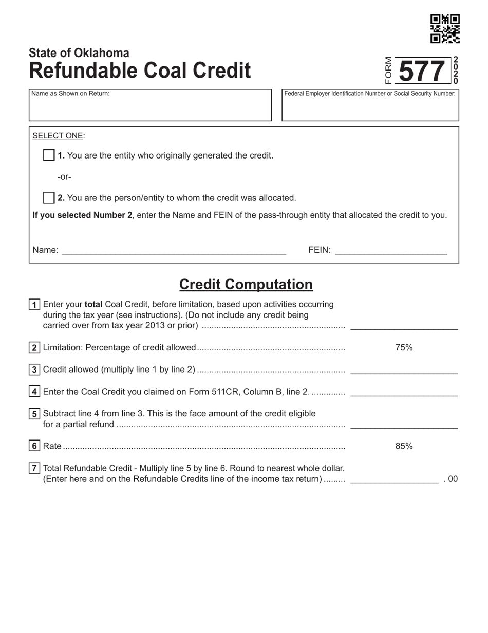 Form 577 Download Fillable PDF or Fill Online Refundable Coal Credit ...