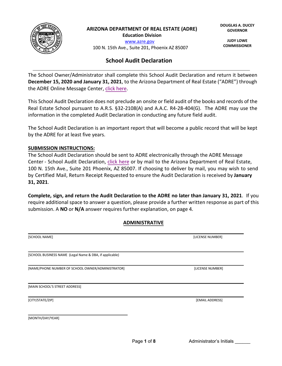 Arizona School Audit Declaration - Fill Out, Sign Online and Download ...